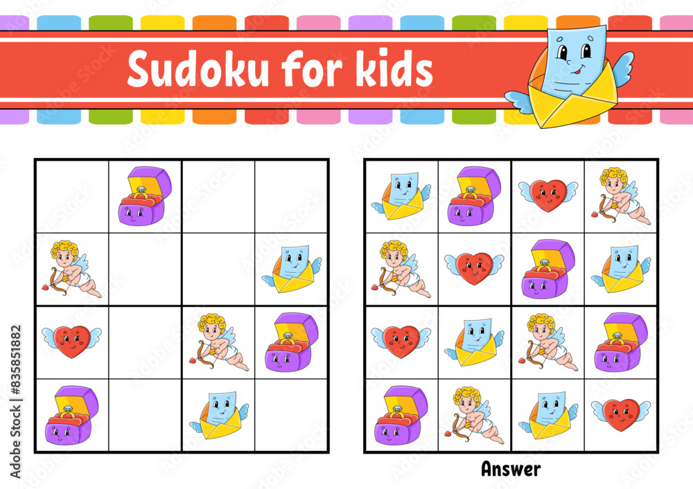 Sudoku for kids. Education developing worksheet. cartoon character ...