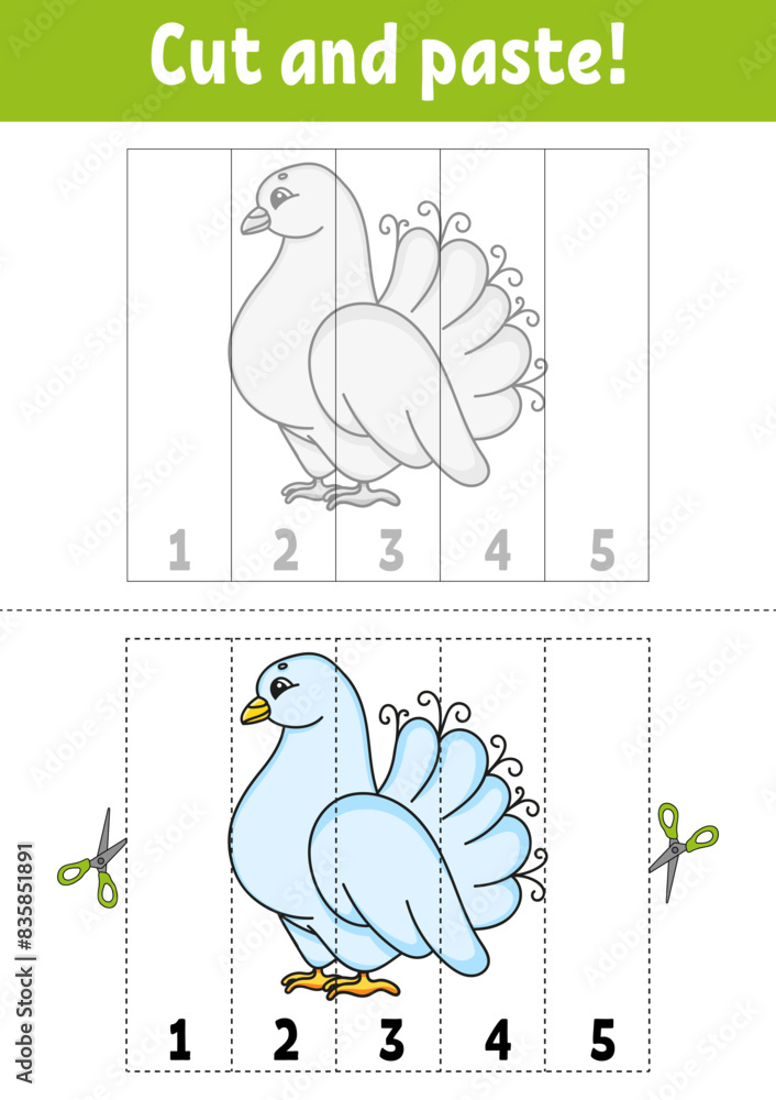 Learning numbers 1-5. Cut and glue. cartoon character. Education ...