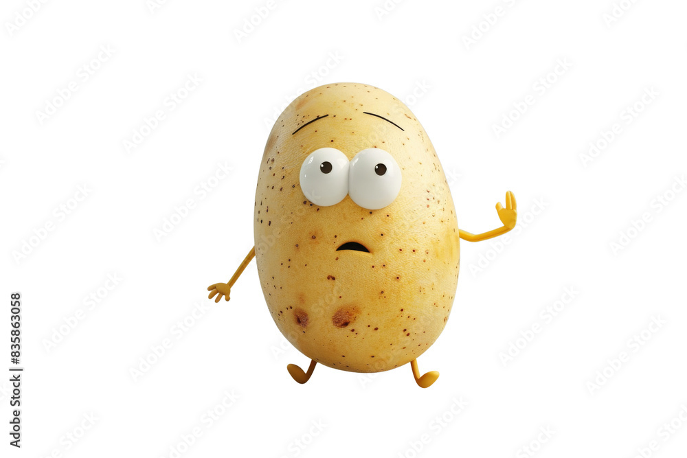 A cute animated potato character with funny eyes and arms, set against ...