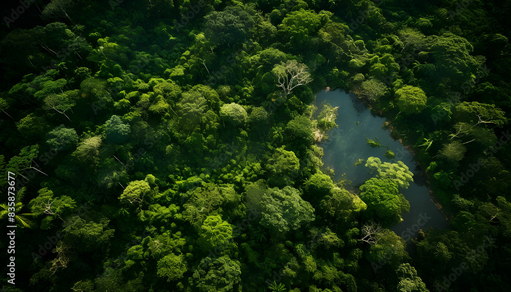 Foto de Amazon rainforest landscape view taken from above. Aerial view ...