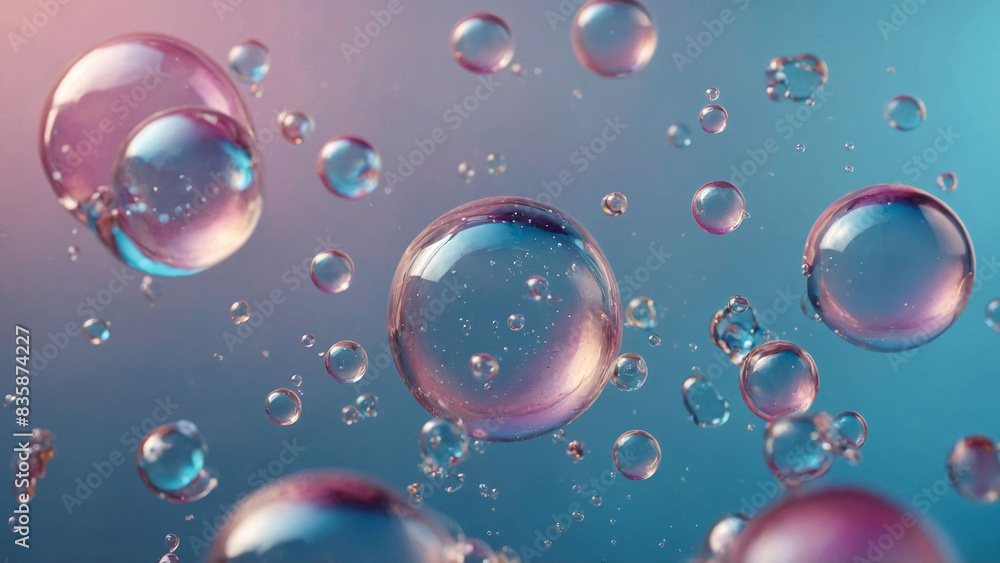 3D abstract art background with floating liquid blobs, soap bubbles ...