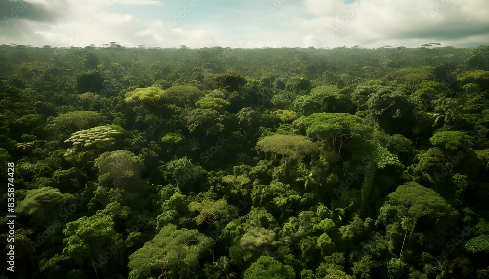 Amazon rainforest landscape view taken from above. Aerial view. A river ...