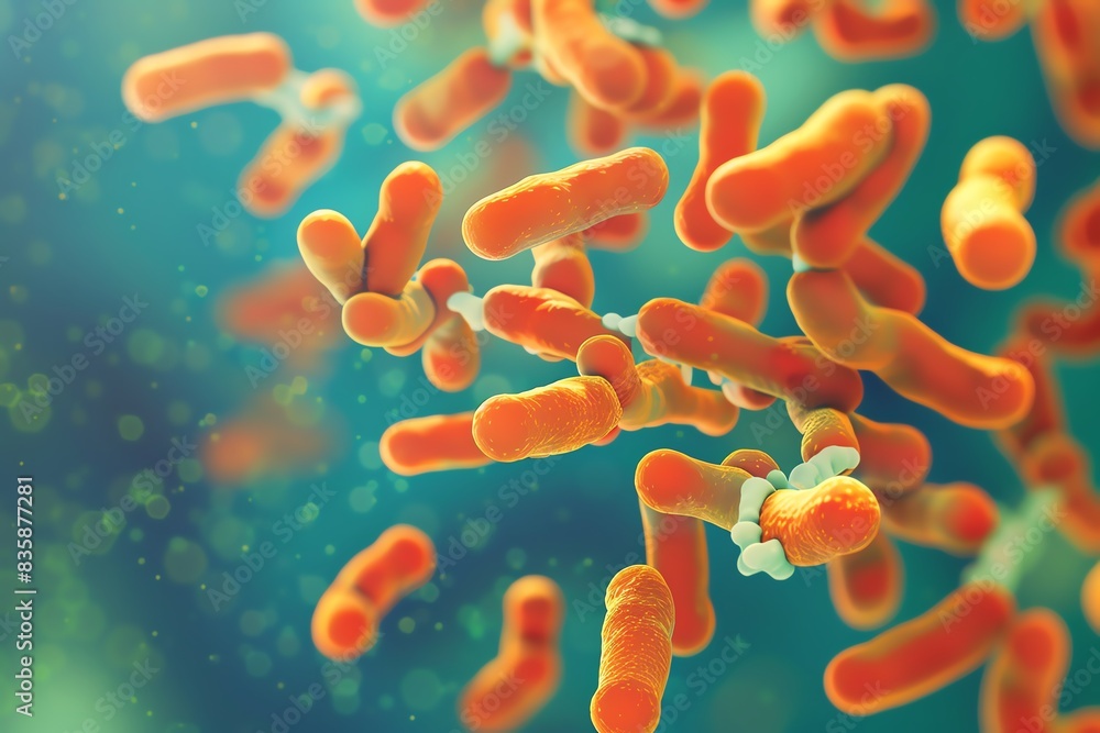 Scientific illustration of bacteria cells under a microscope, depicting ...