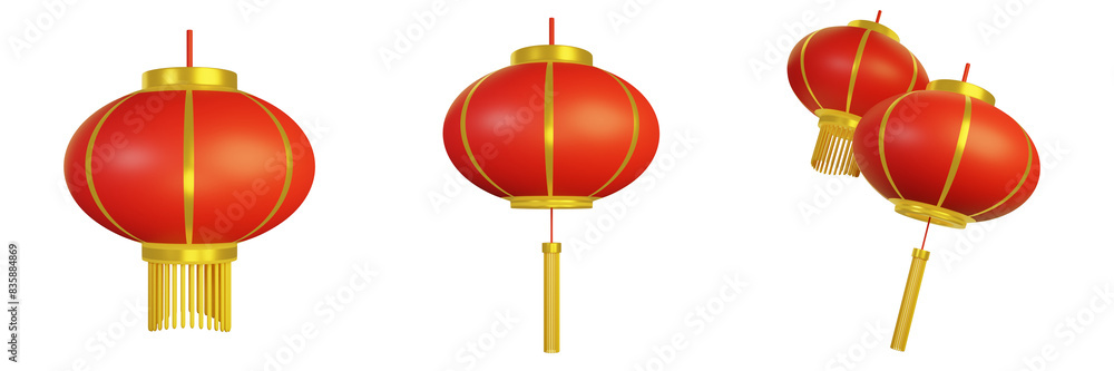 3D Chinese lamp set icon, Chinese New year lanterns 3D icon, Chinese ...