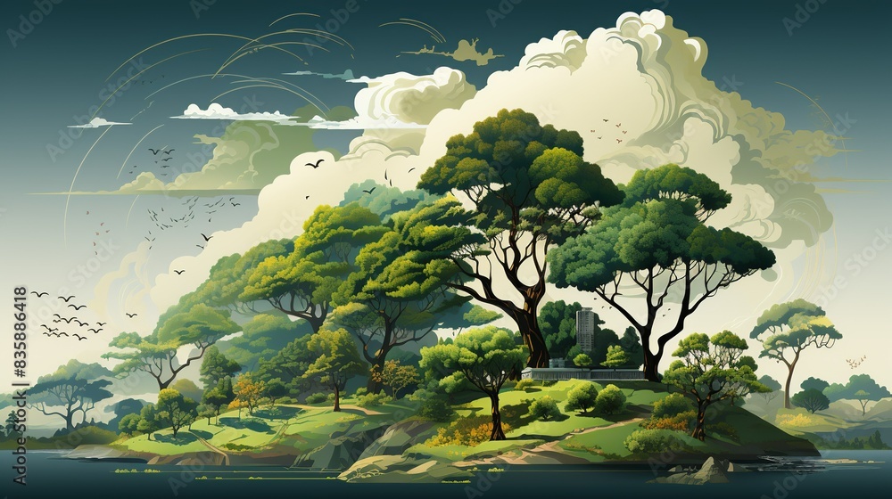 An infographic illustrating the carbon cycle and the role of trees and ...