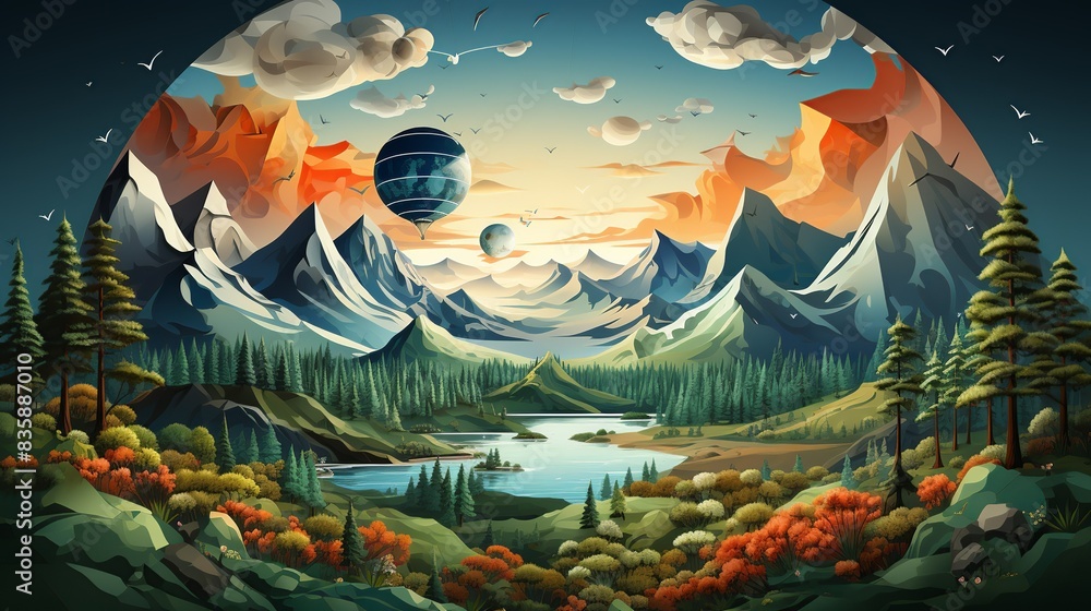 An illustration of a globe surrounded by icons representing renewable ...
