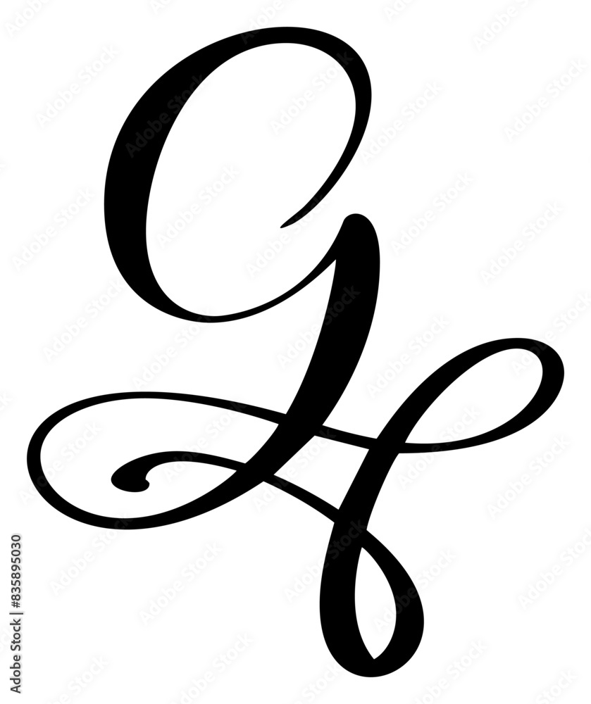 Vector calligraphy hand drawn letter G. Script font logo icon ...
