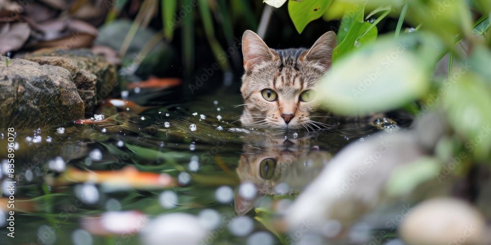 Survival of the Fittest - Cat Stalking Fish in Garden Pond, 4K ...