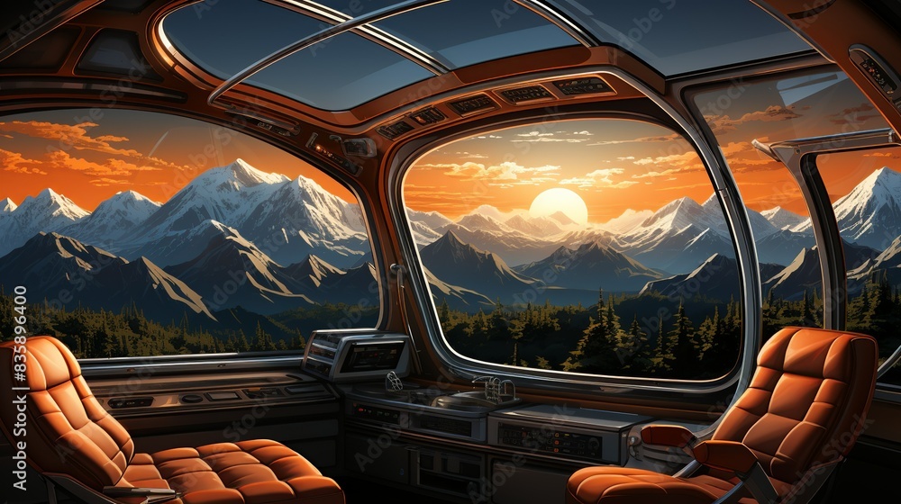 Aboard a luxury starliner, passengers enjoy panoramic views of distant ...
