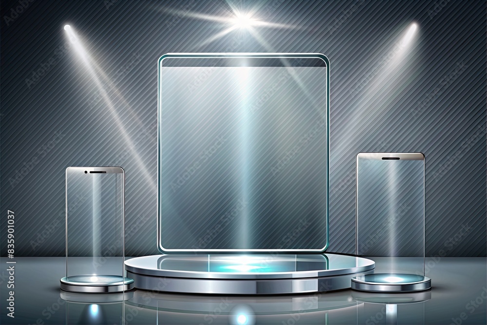 Transparent display case with two smaller stands. Stock Photo | Adobe Stock