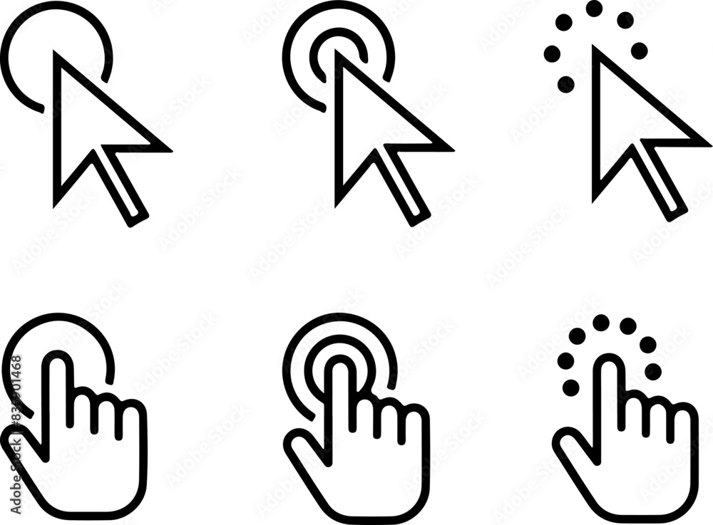 Pixel perfect icon set of pointer cursor pointers hand click mouse arrow cursors symbols . Thin ...