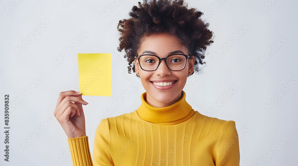 Woman holding a sticky note transparent png isolated on white ...
