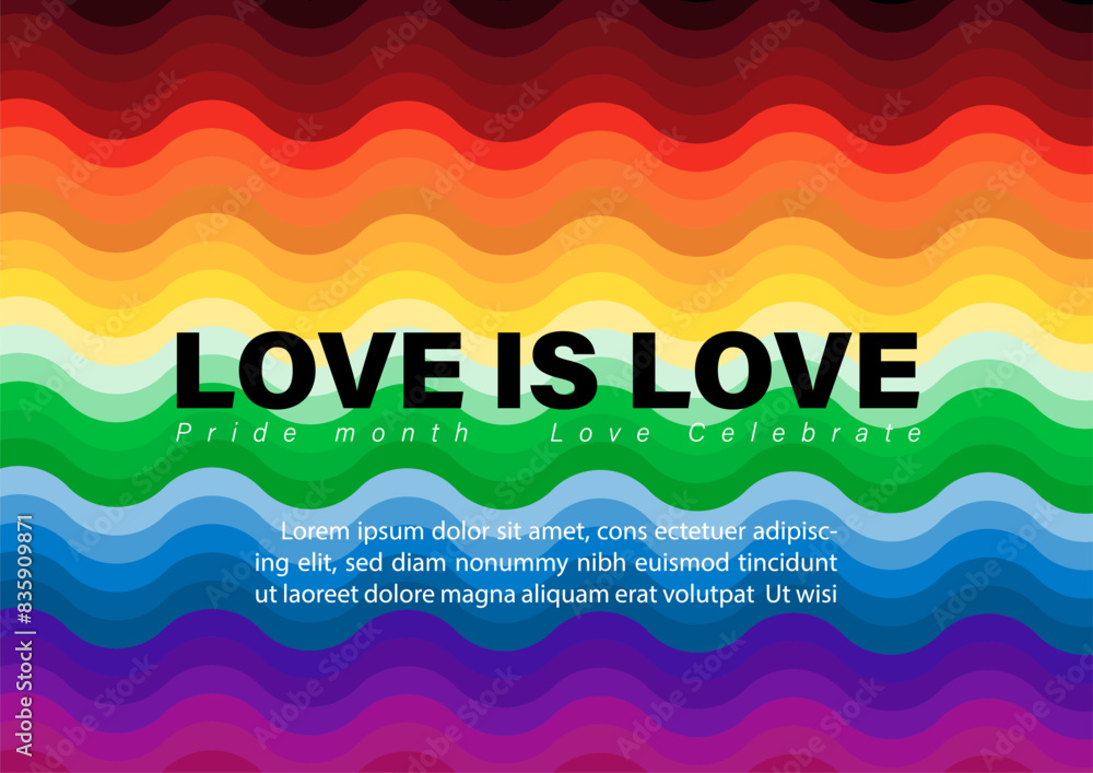 Slogan of love and example texts on 7 colors bar rainbow of Pride ...