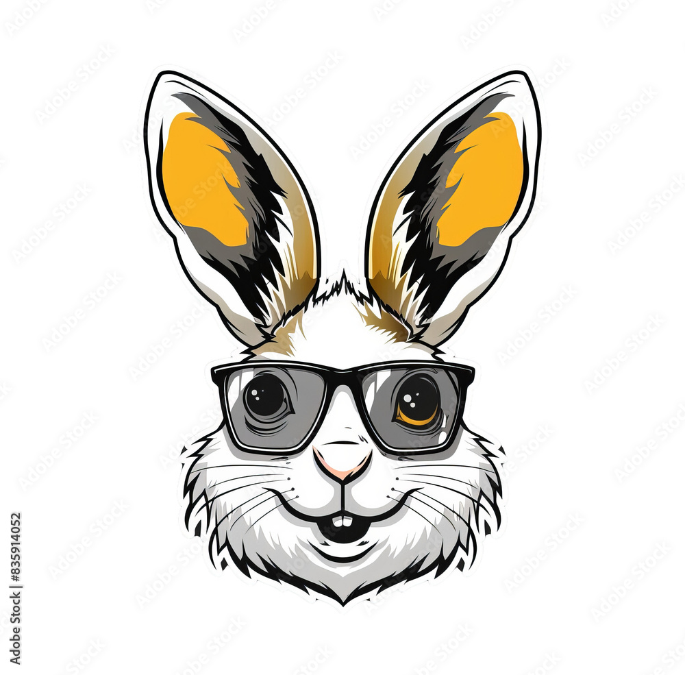 Cute rabbit illustration with glasses, featuring whimsical design and ...