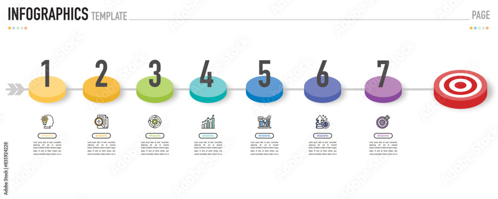 Circular isometric infographic template or element with 7 step, process ...
