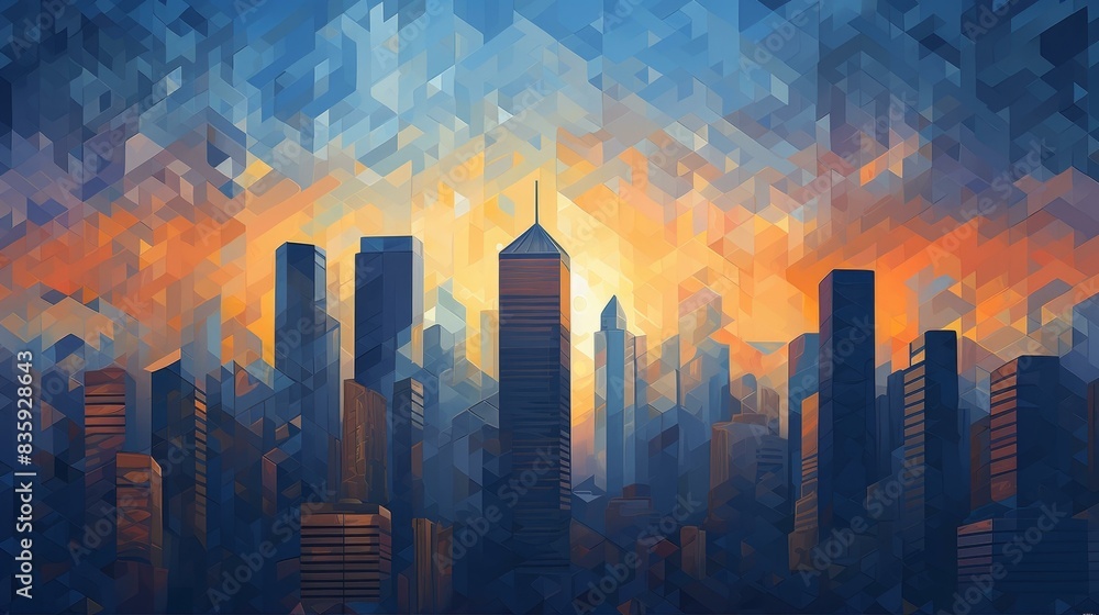 Stunning geometric city skyline image featuring modern urban ...