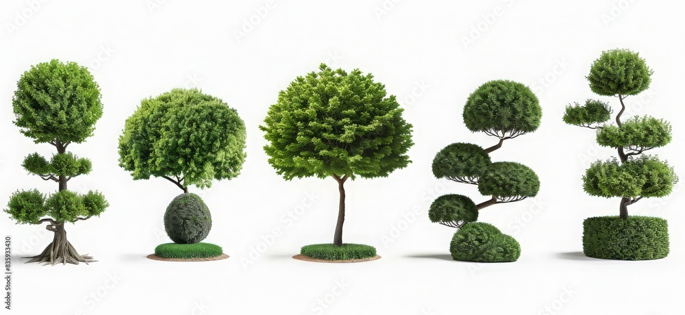 Collection set of different shape of topiary tree isolated on white ...