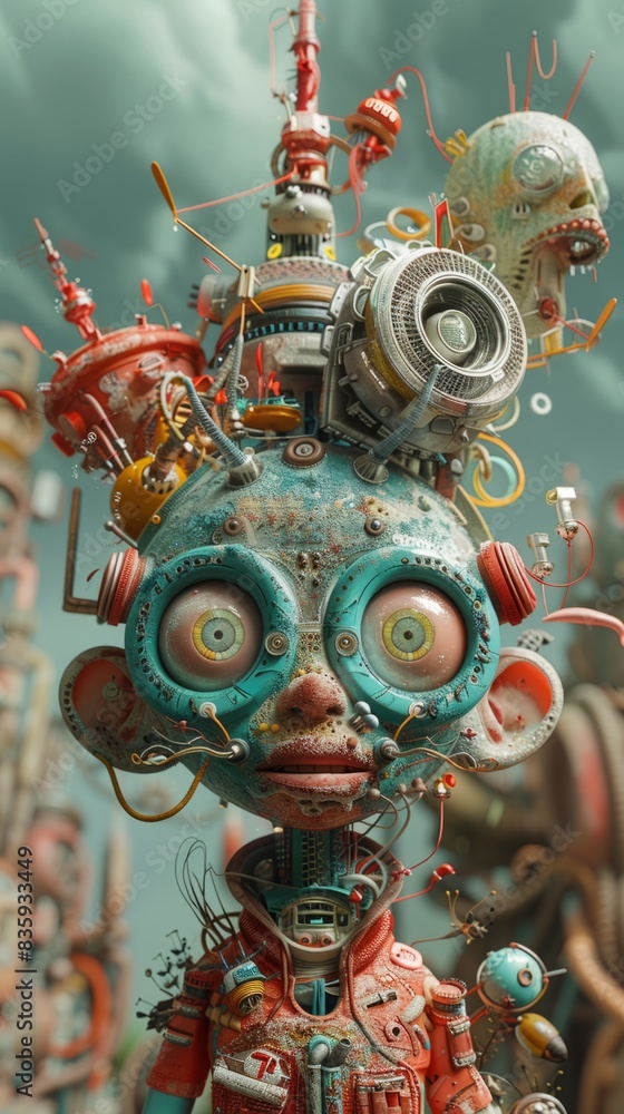 Dynamic 3D render exploring the aesthetic of lowbrow pop surrealism, with quirky characters ...