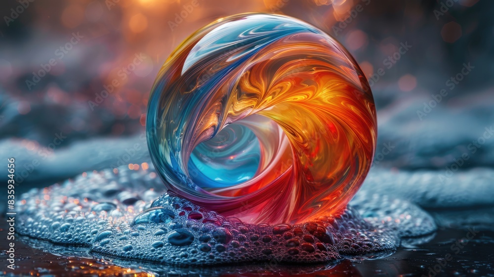 Swoosh of colors. Liquid colors swoosh in a transparent orb. spinning ...