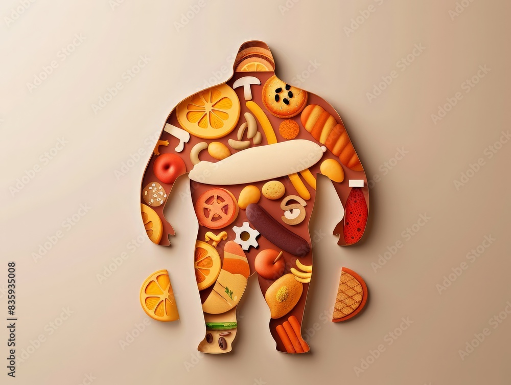 Excess weight man paper cut vector design. Overweight and obesity ...