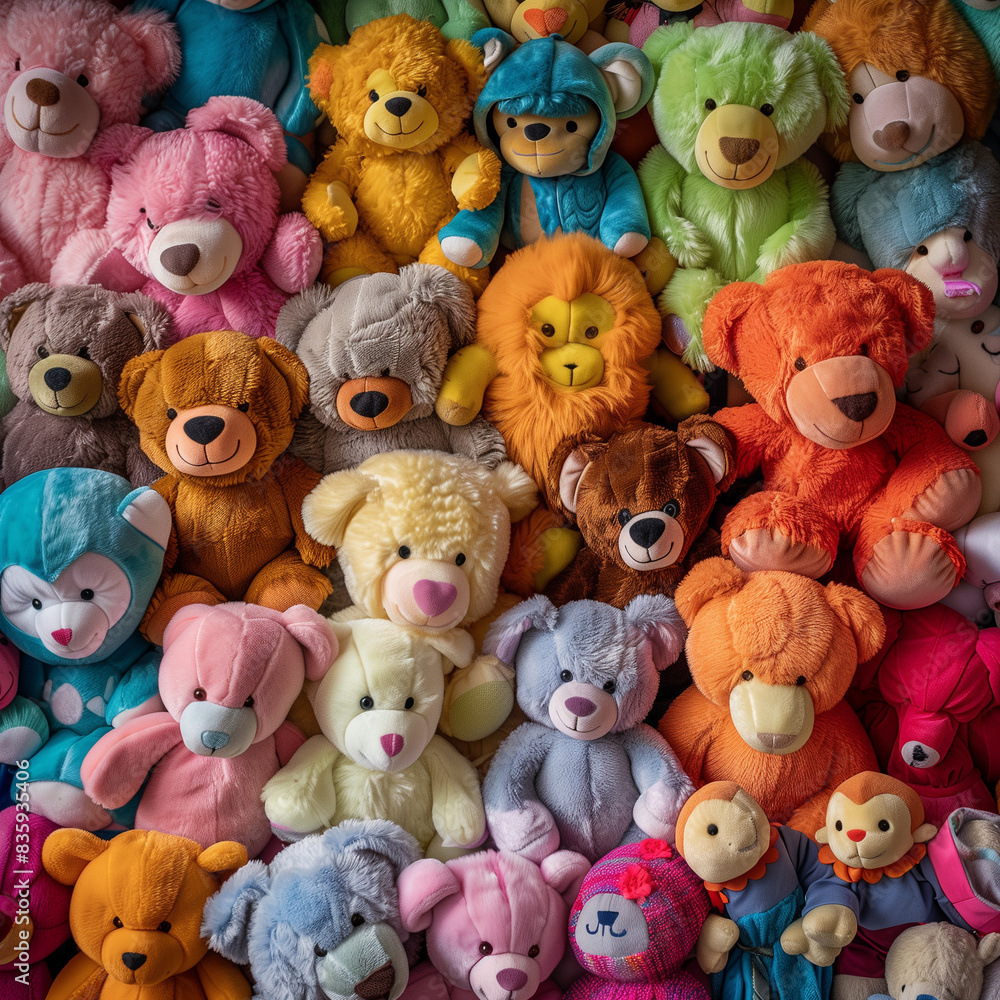 Colorful Assortment of Plush Teddy Bears in Various Sizes and Colors ...