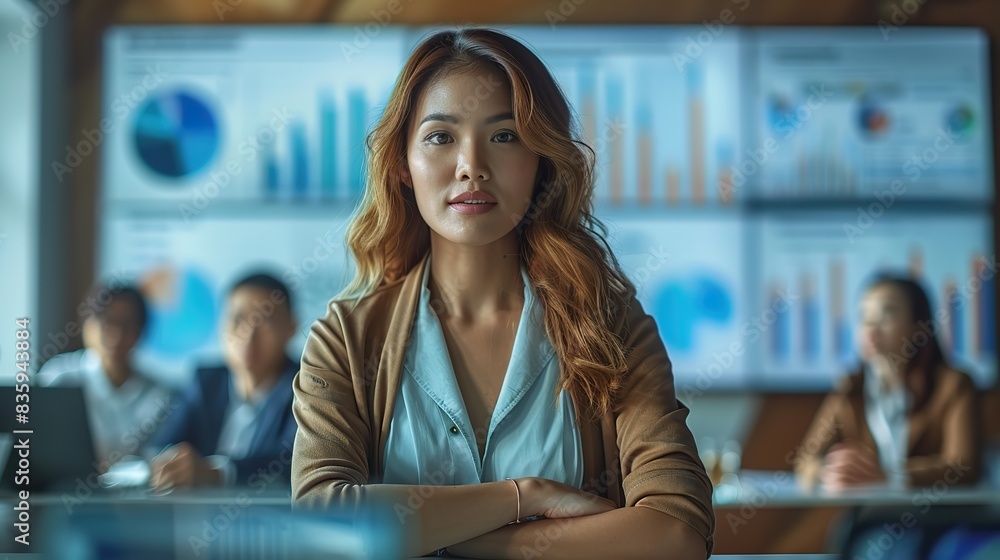 female operations manager holds meeting presentation for a team of ...