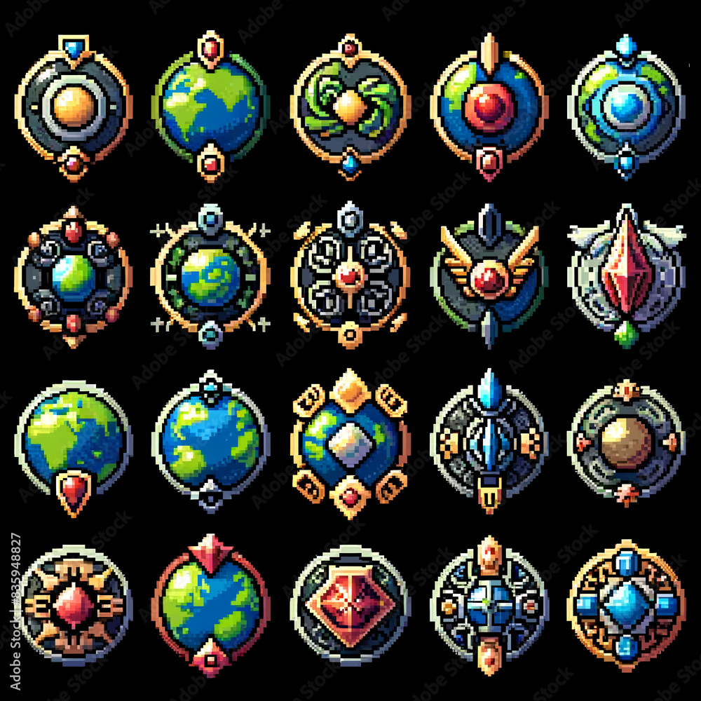 Pixel art RPG earth shields collection Stock Illustration | Adobe Stock