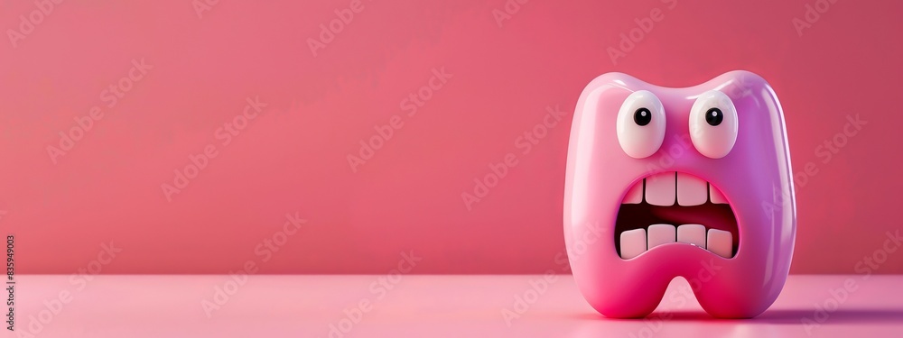 Sad and scared tooth character, with copy space, banner for children's ...