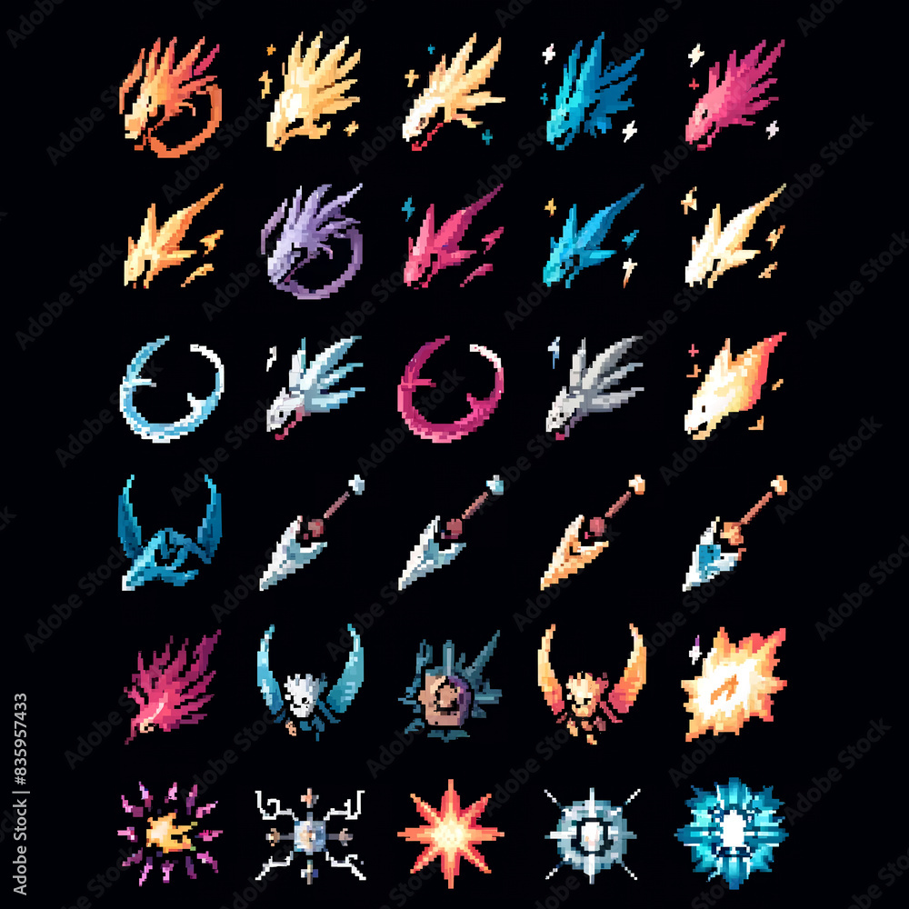 Pixel Art Lightning Dragon Claws Icons for RPG Stock Illustration ...