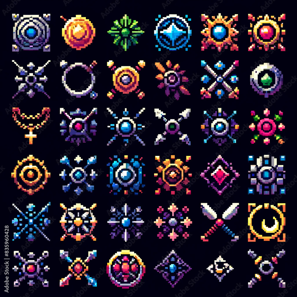 Sprite sheet of pixel art RPG magical chains Stock Illustration | Adobe ...