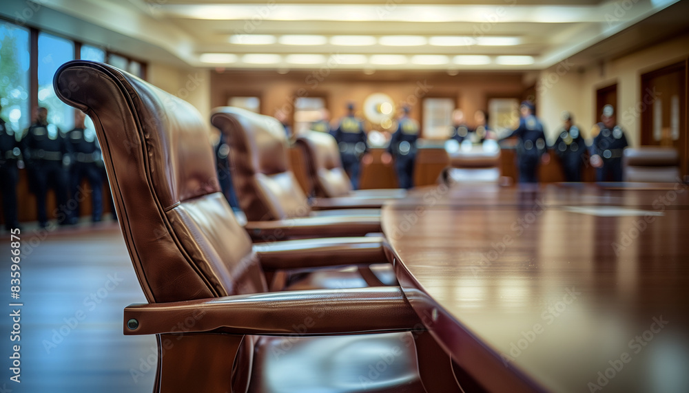 a detailed image of a police station's conference room with a large ...