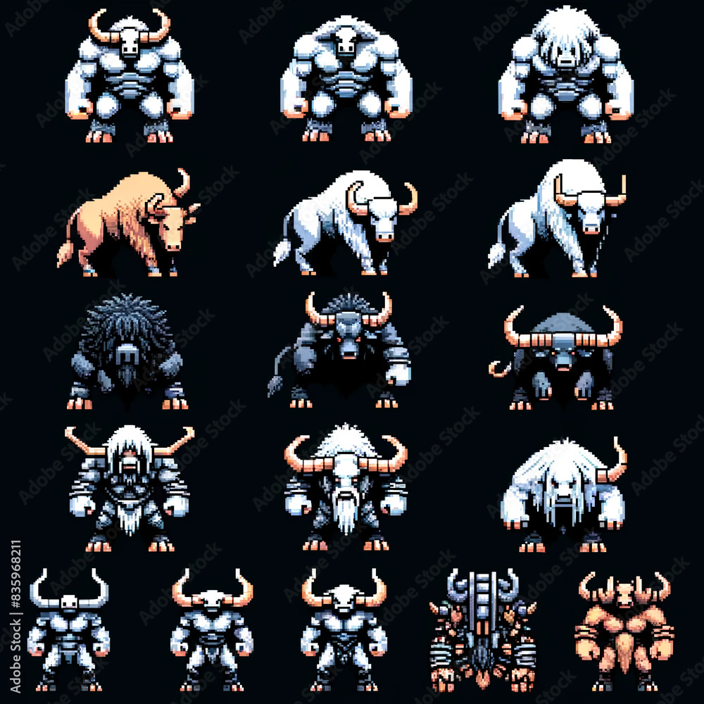 A sprite sheet featuring pixel art icons of a behemoth for an RPG Stock ...