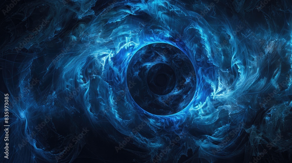 Complex blue abstract circular design on dark background Stock ...