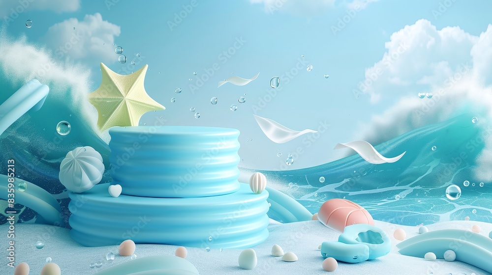 Summer podium background 3D product display beach Background summer ...