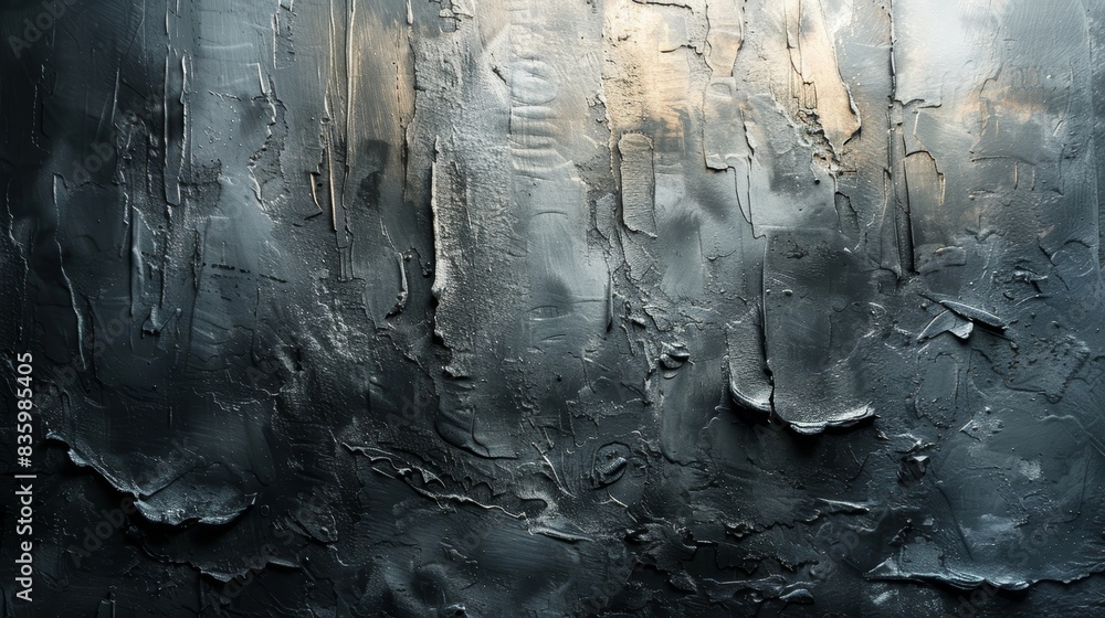 Textured abstract painting in dark shades with rough brush strokes ...