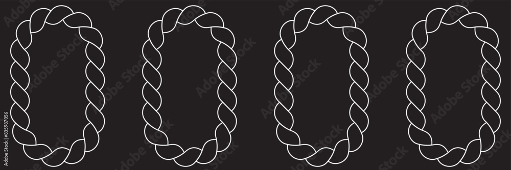 Straight and wavy rope, black monochrome silhouette and outline. Flat ...