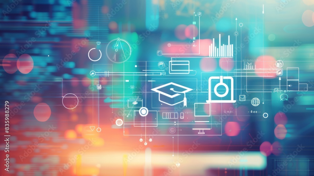 Digital illustration of an online education platform with icons ...