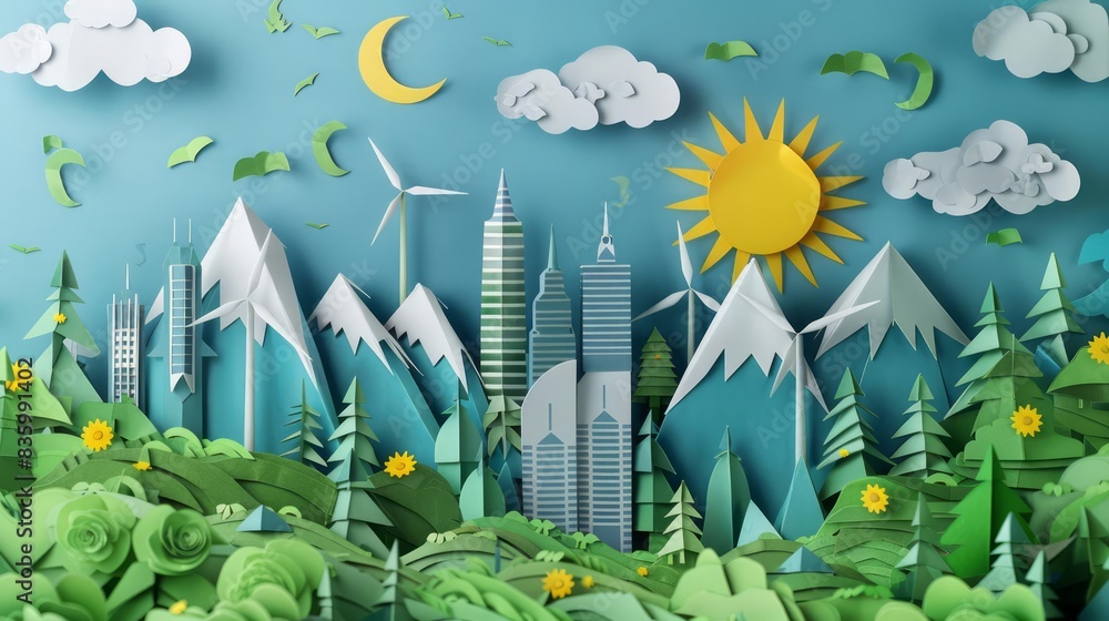 Design a 3D paper art piece that embodies the harmony between nature ...