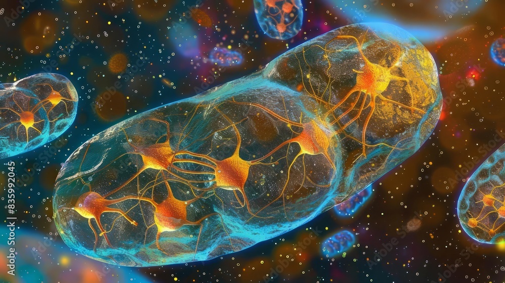 Detailed microscopic view of mitochondria within a cell environment ...