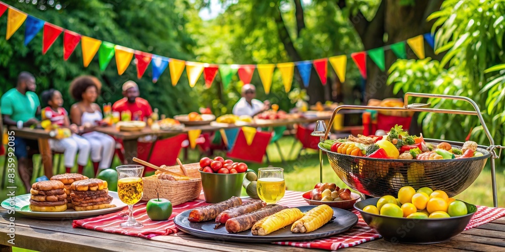 Vibrant Juneteenth barbecue grill with decorations and food ...