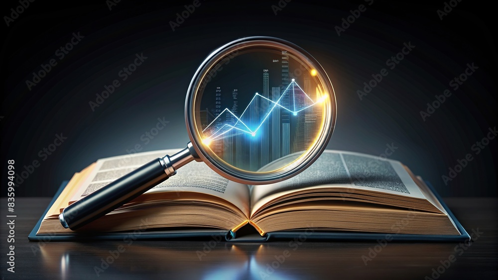 Magnifier on book data analyst or data scientist with statistic ...