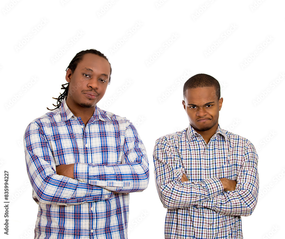 Closeup portrait young, displeased pissed off, angry grumpy men with ...