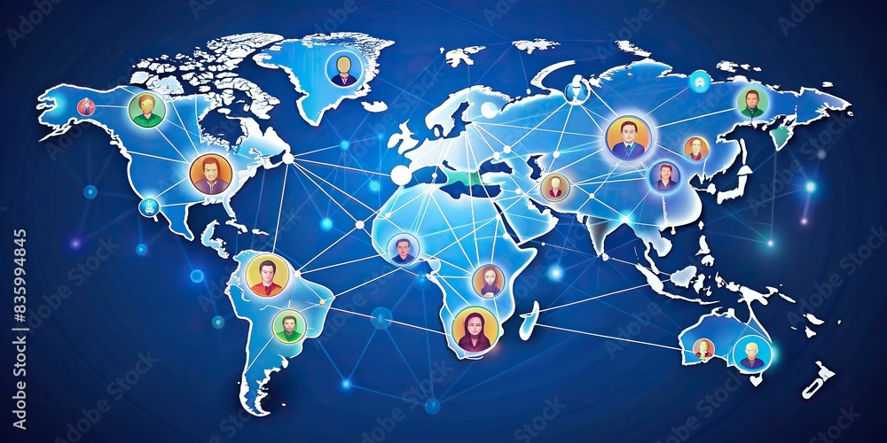 World social network diagram and social marketing with connected social ...