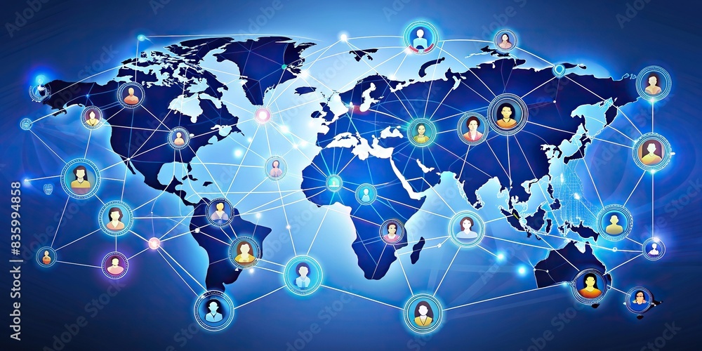 World social network diagram and social marketing with connected social ...