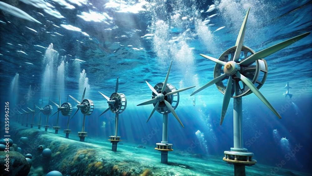 Underwater turbines harnessing ocean currents for renewable energy ...