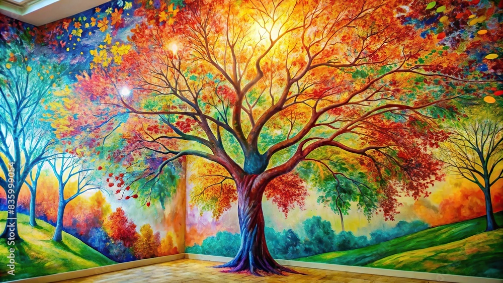 Colorful wallpaper with tree painting relief , , wallpaper, tree ...