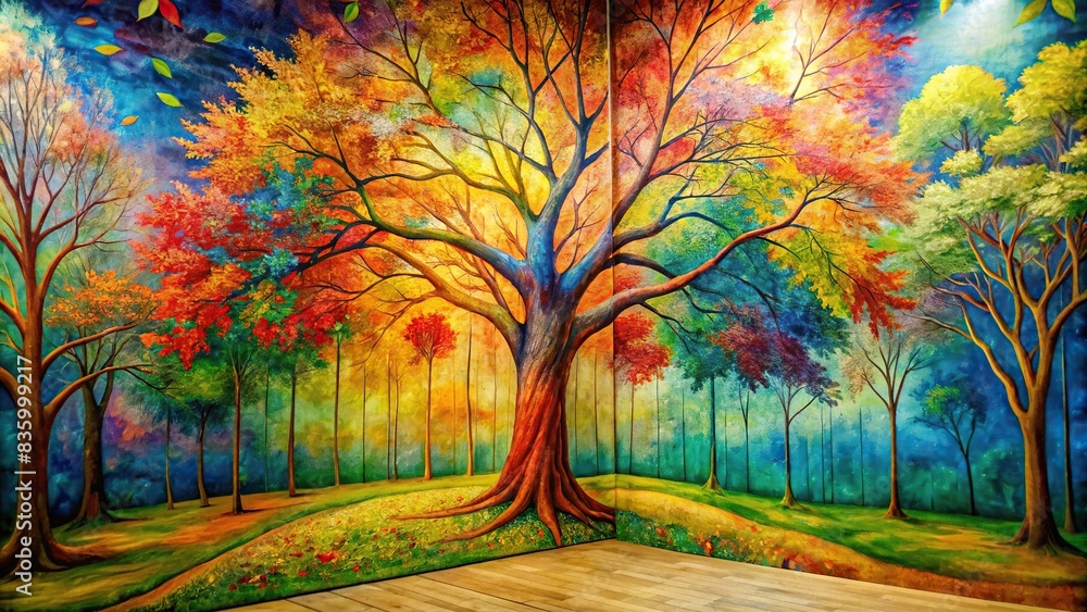 Colorful wallpaper with tree painting relief , , wallpaper, tree ...