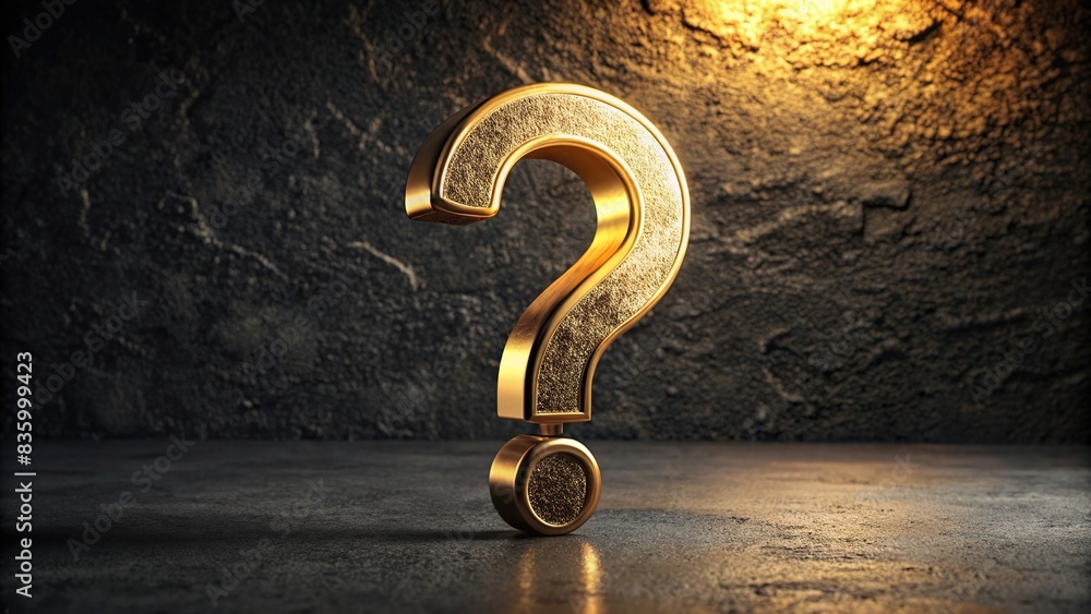 ภาพประกอบสต็อก Golden question mark symbolizing curiosity and uncertainty on a dark background ...
