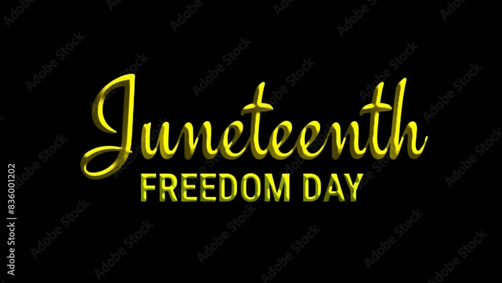 Juneteenth text animation in gold, on black screen background. For banner, greeting, celebration ...