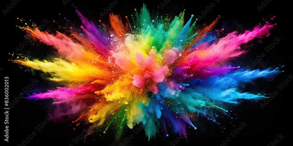 Colorful powder explosion on black background for animation, explosion ...
